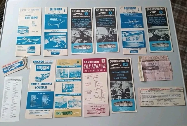 10 VINTAGE 1968 American Greyhound Bus Timetables + Book Tickets ...