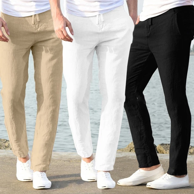 PANTALON LONG AMPLE l gant lin couleur unie pour hommes d claration de mode EUR 24,65 - PicClick FR