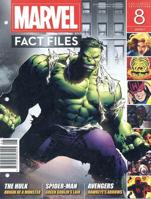 MARVEL FACT FILES 8 Eaglemoss Hulk, Hawkeye, Avengers, Spiderman, Green ...