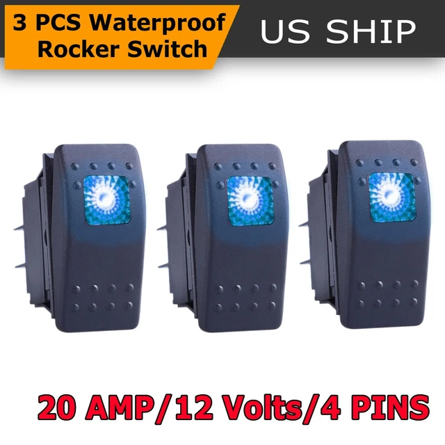 3X BLUE S2 4Pin Waterproof 12V 20A Bar Rocker Toggle Switch LED Light ...