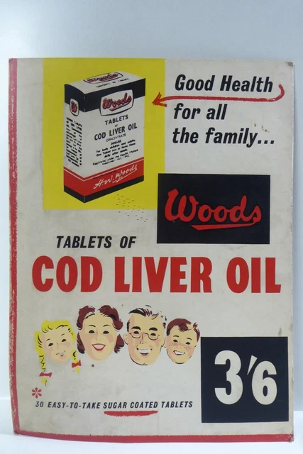 ORIGINAL VINTAGE ADVERTISING Sign Woods Cod Liver Oil Chemist Pharmacy ...