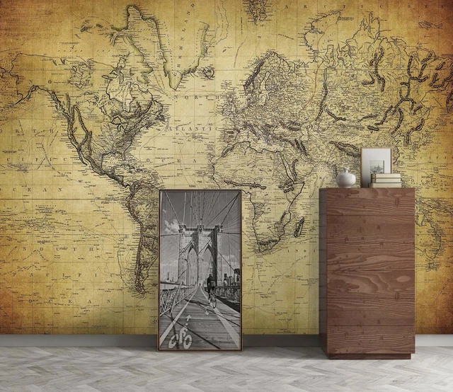 3D YELLOW WORLD Map KE1404 Wallpaper Mural Self-adhesive Removable ...