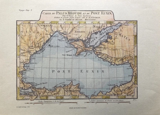 GRANDE ILLUSTRATION COULEURS d'une carte du pont Euxin : MER NOIRE ...
