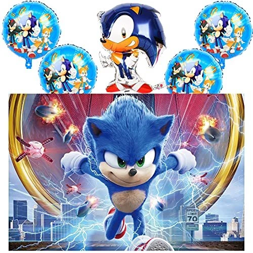 SONIC CARTOON PARTY Photography Backdrop Sonic Hedgehog Themed Balloon ...
