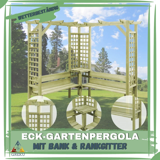 ECK GARTEN PERGOLA mit Bank Gartenbank Rankgitter Gartenpergola Tisch ...