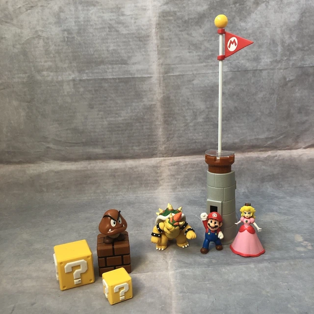 SUPER MARIO BROS Figures Bundle Peach Bowser Mushroom Flag Set £14.99 ...