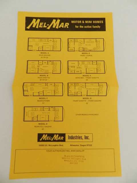 VINTAGE RV BROCHURE- Mel-Mar Motor & Mini Homes- Vintage Motorhome ...