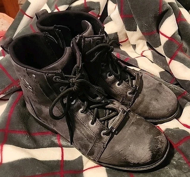 HARLEY DAVIDSON BLACK Leather Side-Zip Moto Boots D93285 Gerald Size 9M ...