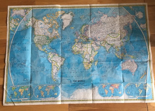 NATIONAL GEOGRAPHIC MAGAZINE, Folded Paper Map, World Ocean Floor Map ...
