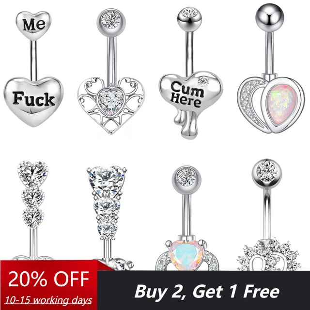 HEART RUDE WORDS Belly Button Bar Stud Navel Bar Piercing Body Piercing ...