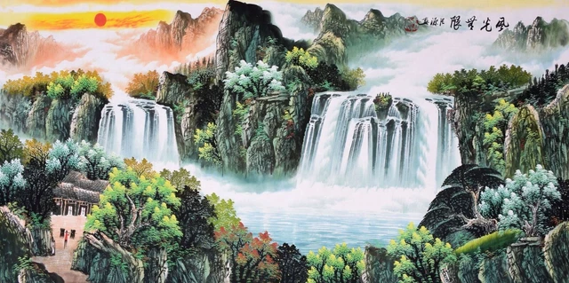 ORIGINAL ASIAN FINE ART CHINESE SANSUI WATERCOLOR PAINTING-Landscape ...