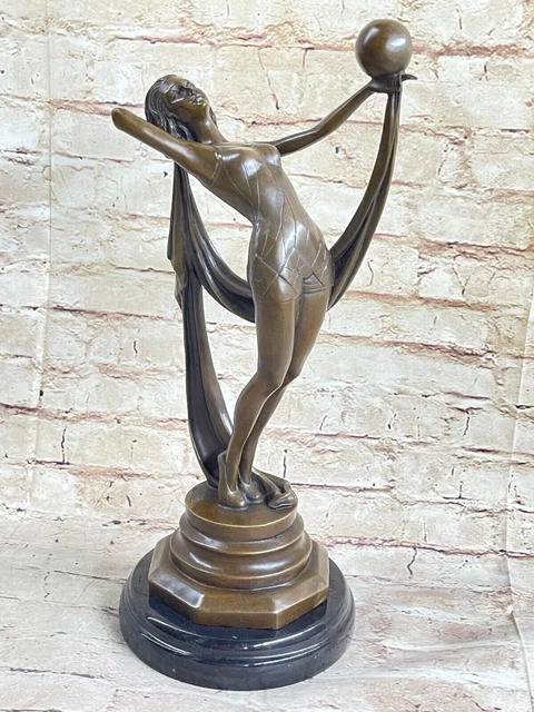 SIGNED MILO, BRONZE STATUE ART NOUVEAU ART DECO DANCER W/BALL SCULPTURE ...