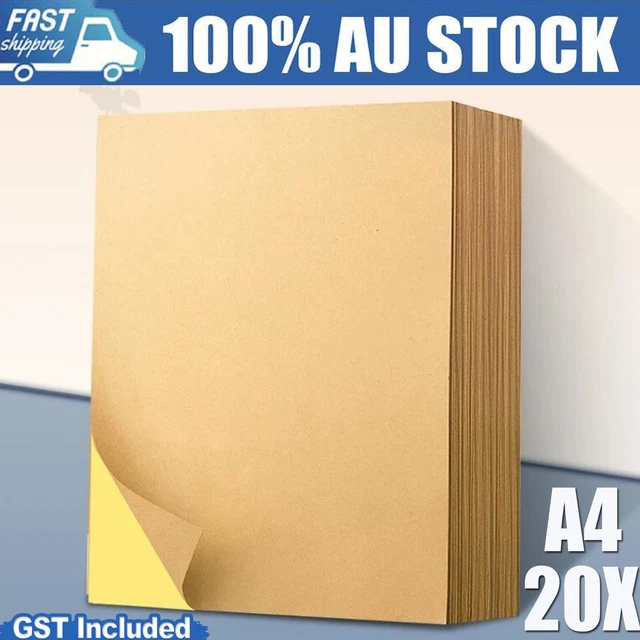 20X A4 BROWN Kraft Sticker Paper Sheet Self Adhesive Label Laser Inkjet ...