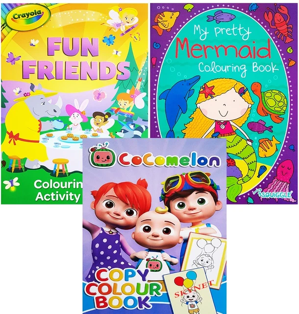 3X COLOURING BOOKS For Kids Boys Girls Activity Book Cocomelon Mermaid ...