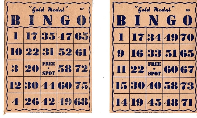 RARE VINTAGE GOLD Medal Transogram Bingo Cards Set of 2 Free Spot Free ...