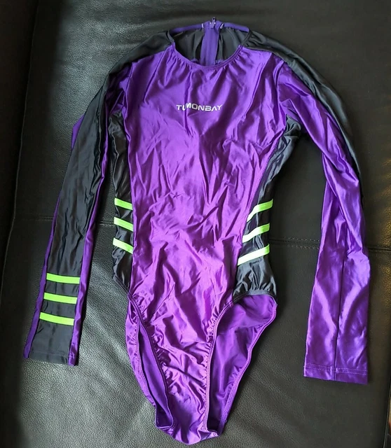 Tumonbay Long Sleeve Swimsuit Spandex Shiny Glossy Leotard Bodysuit Leohex £3999 Picclick Uk