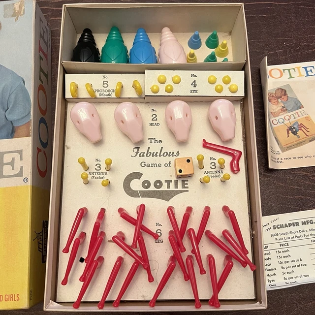 VINTAGE 1960'S SCHAPER Cootie Game #200 Original Box 100% Complete READ ...