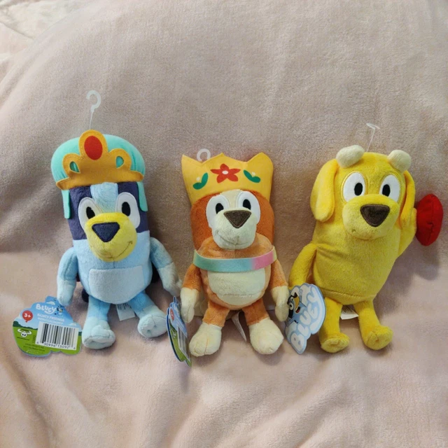 BLUEY FRIENDS QUEEN Bingo and Princess Bluey Lucky Lot of 3 8" Plush ...