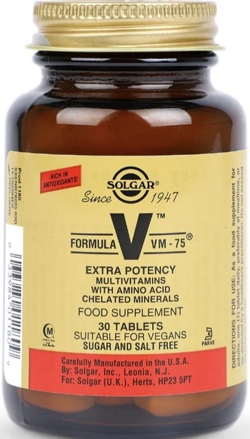 SOLGAR FORMULA VM-75 30 Tablets Multivitamin Extra Potency with Amino ...