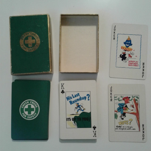 VINTAGE GREEN CROSS For Safety Playing cards complete deck with 2 ...