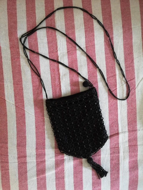BLACK BEADED VINTAGE Bag Small St Michael M&S Y2K 90s Fancy Boho Chic ...