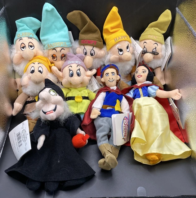 DISNEY STORE MINI Plush Beanie ~Set of 10 SNOW WHITE & SEVEN DWARFS ...