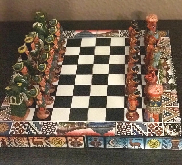 MEXICAN AZTEC VS Spanish Empire/Hand Painted Chess Set/Ajedrez ...