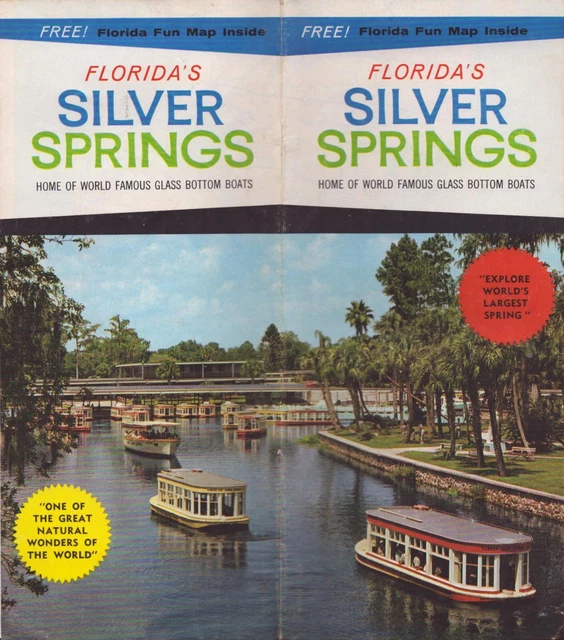 1940'S 50'S SILVER Springs Florida vintage brochure map glass bottom ...