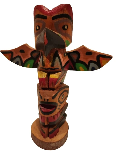 VINTAGE THUNDERBIRD/EAGLE WINGED Wooden Totem Pole 6” Hand Carved ...