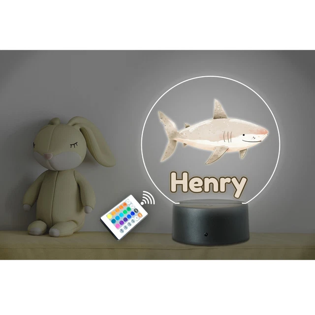 PERSONALISED KIDS ANIMAL Name Shark LED Neon Night Light Nursery ...