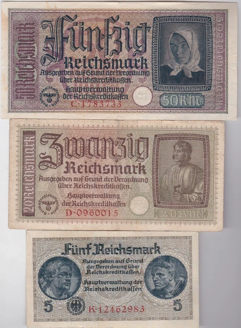 FIVE VARIOUS GERMAN Banknotes From The 1940'S In Very Fine Or Better ...