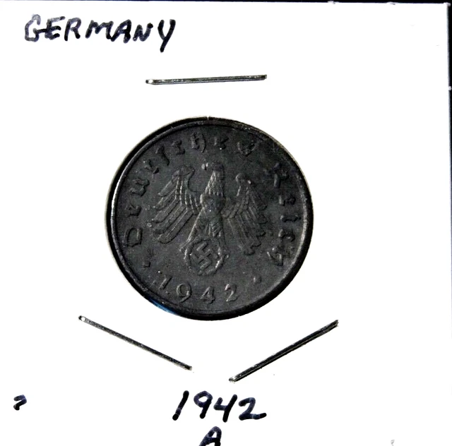 VINTAGE 1942-A , WW2 German 10 Reichspfennig , Dark WWII Era Circulated ...