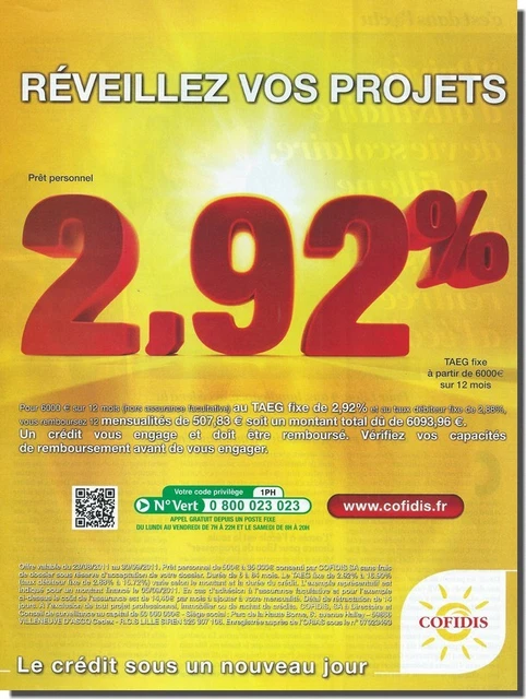 PUBLICITÉ ADVERTISING 2011 - COFIDIS - (Advertising paper) EUR 3,00 ...