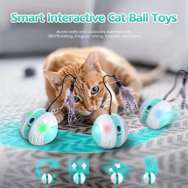 INTERACTIVE CAT TOYS for Indoor Cats, 360° Self Rotating Cat Toy Balls ...