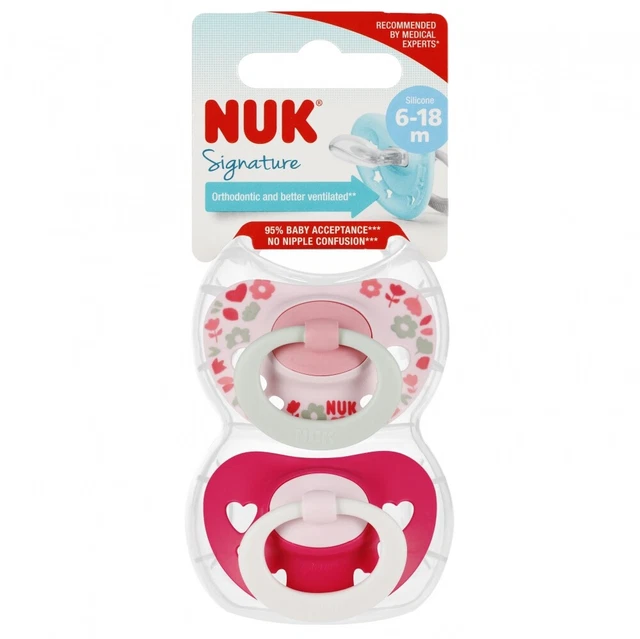 4008600443087 NUK SMOCZEK uspokajający silikonowy 6-18m Signature różowy op.2 sz EUR 7,29 ...