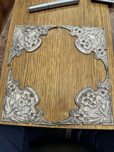 ANTIQUE SILVER HALLMARKS corner plates -4 pieces, iron corners, design ...