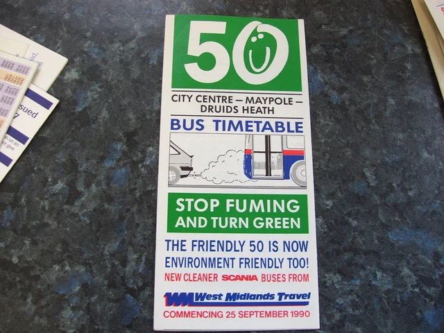 WEST MIDLANDS TRAVEL Bus Timetable-Route 50-September 1990-Used Con £0. ...