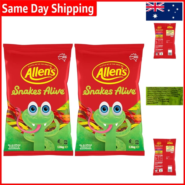 DELICIOUSLY FRUITY 1.3 Kg Allen's Snakes Alive Lollies - Artificial ...