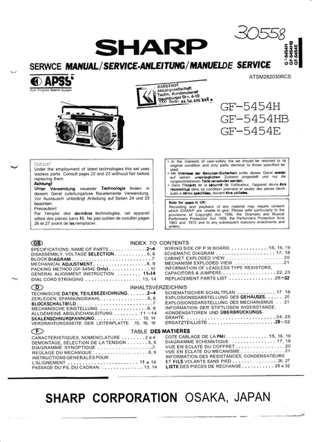 SERVICE MANUEL D'INSTRUCTIONS pour Sharp GF-5454 EUR 12,36 - PicClick FR