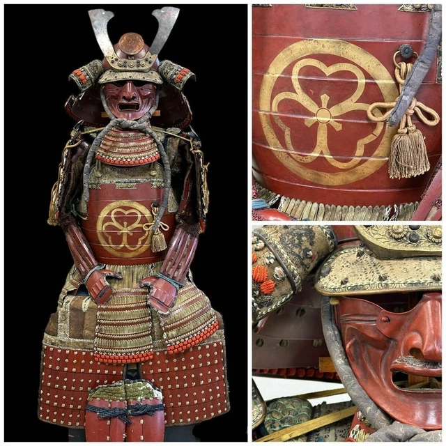 SAMURAI ARMOR JAPANESE Traditional Kabuto Yoroi Complete Set Red from ...