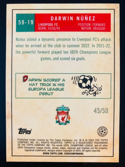 2022-23 TOPPS CHROME UCC 1959 Darwin Nunez Liverpool Gold Fractor Card ...