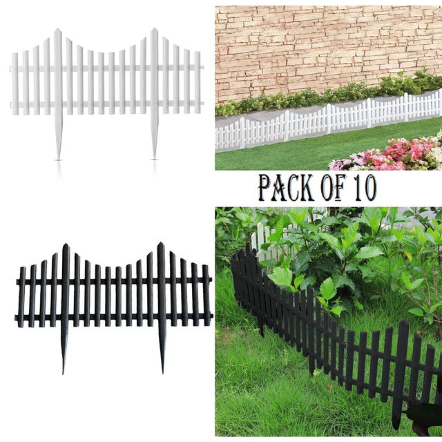 LAWN BORDER EDGE Fence Pack of 10 Plastic Wooden Effect Edging Picket ...