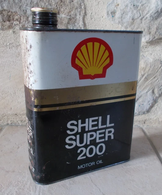 ANTIQUE SHELL SUPER 200 Oil can tin old vintage France french black ...