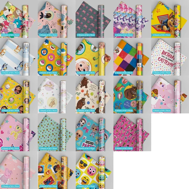 WRAPPING PAPER BIRTHDAY Gift Wrap Girls Present Gift Wrap Pack 2 Sheets ...