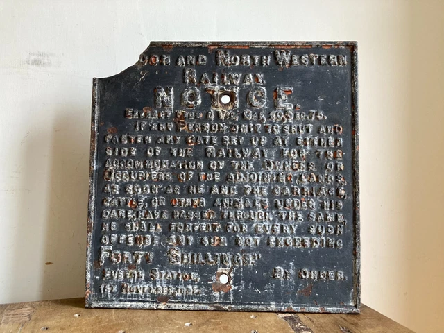 ANTIQUE LONDON AND NORTH-WESTERN RAILWAY Cast Iron EUSTON STATION Sign ...