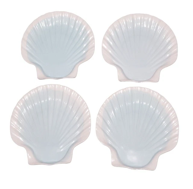 SIGRID OLSEN MELAMINE Scallop Sea Shell Plates Set of 4 Aqua Light Blue ...