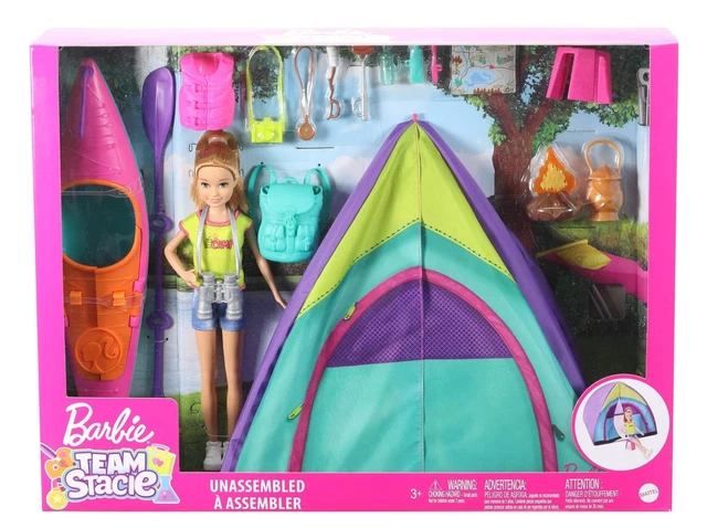 BARBIE TEAM STACIE Doll and Accessories Camping & Kayaking Playset Play ...
