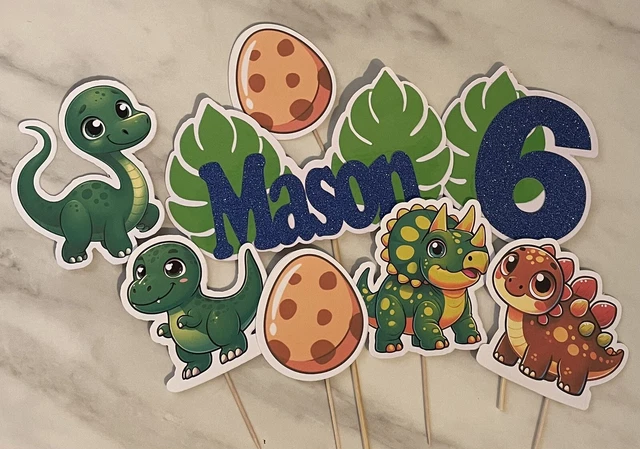 DINOSAUR PERSONALISED CAKE Topper Set Add Name/age/colour £9.00 ...