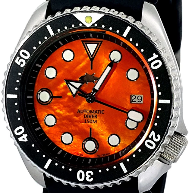 VINTAGE WATCH SEIKO Diver 7002 Mod w/"Arrow" Set on Orange Mother of ...