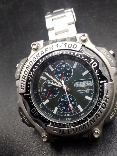 RARE CASIO ILLUMINATOR / Chronograph 1/100 MDA-100 Working Order £45.00 ...